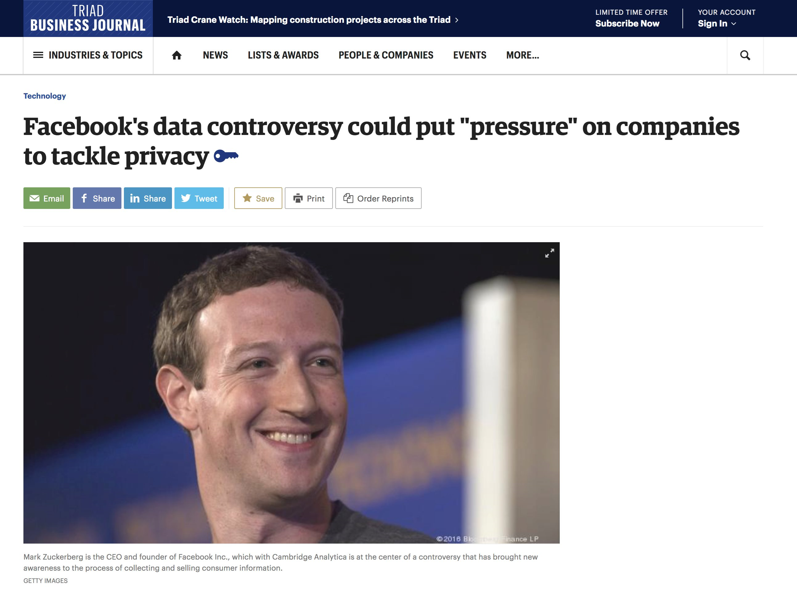 Stansberry offers insights for article on Facebook data controversy ...