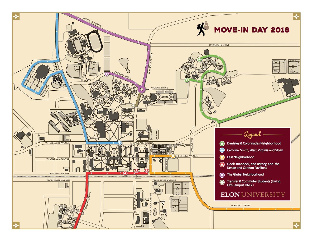 Move-in day map shows the routes for new students to follow to campus ...