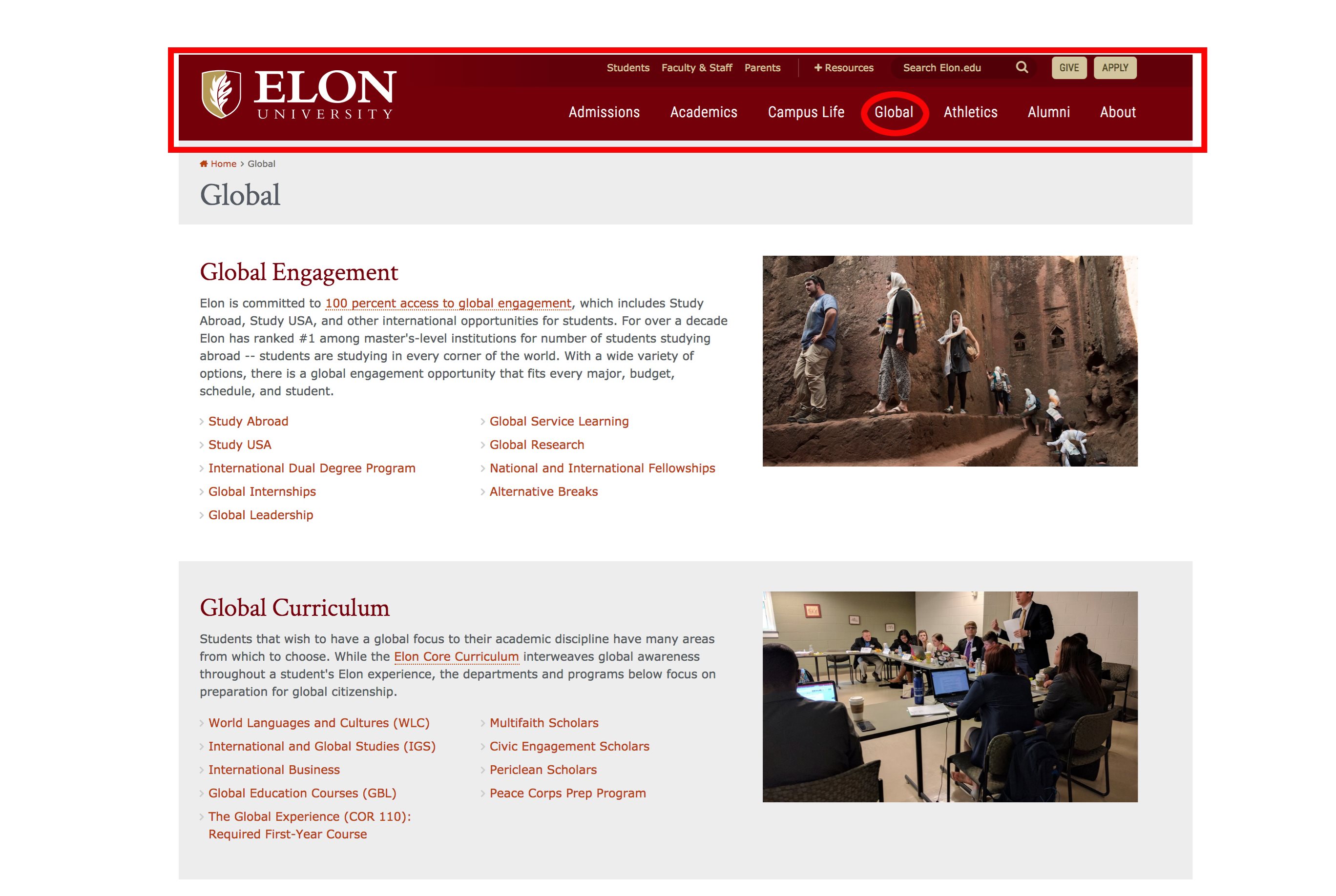 Elon website pages adopt new navigation header | Today at Elon | Elon ...