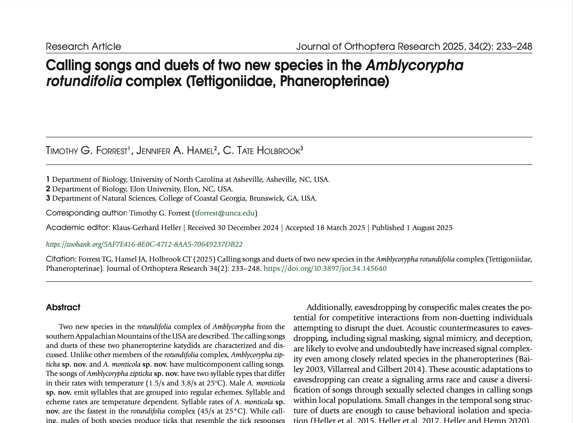 Jen Hamel co-authors peer-reviewed article naming and describing two ...