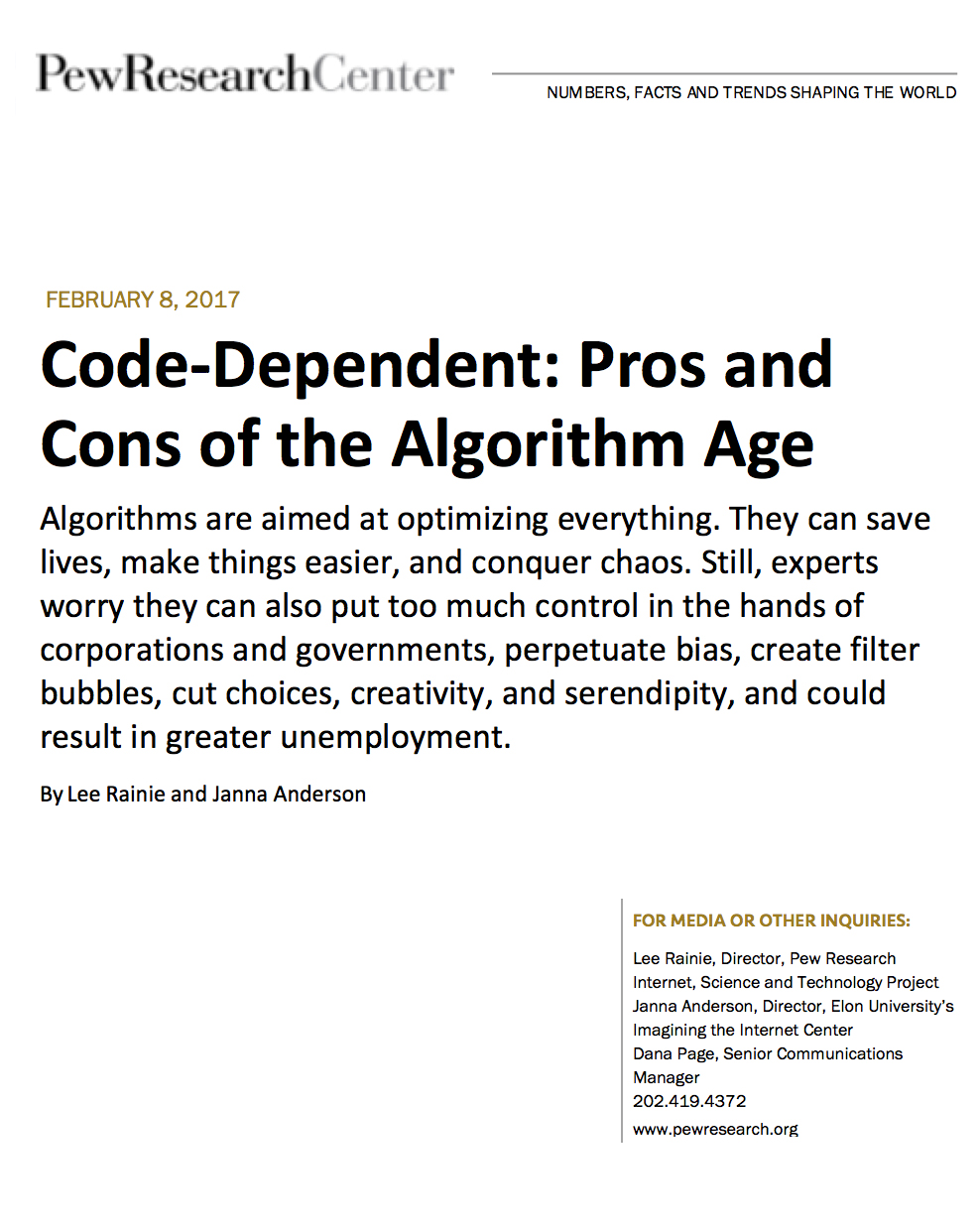 The 2016 Survey: Algorithm impacts by 2026 – Imagining the Internet