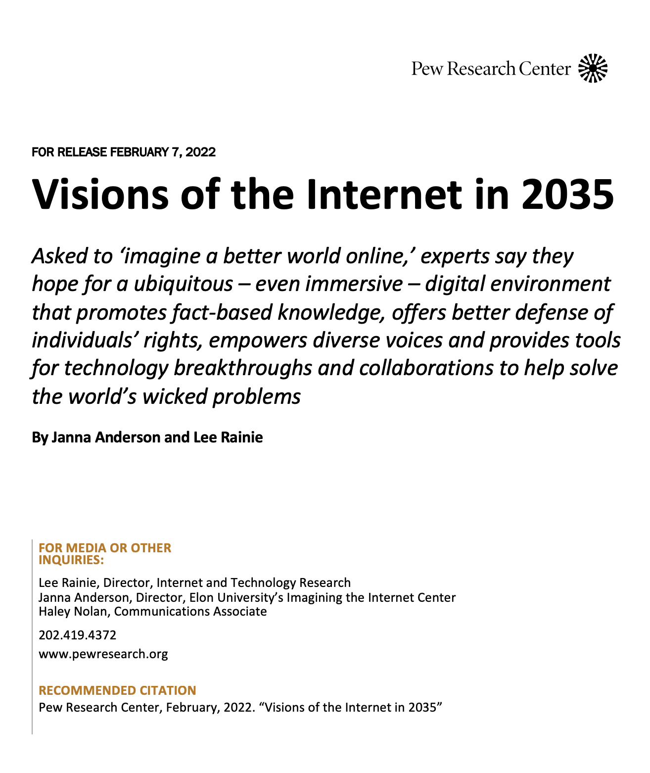 Hopes for Digital Life in 2035 – Imagining the Internet